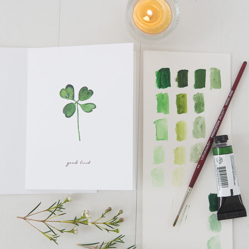 Four Leaf Clover Watercolor Note Card (single card) – Finding Silver ...
