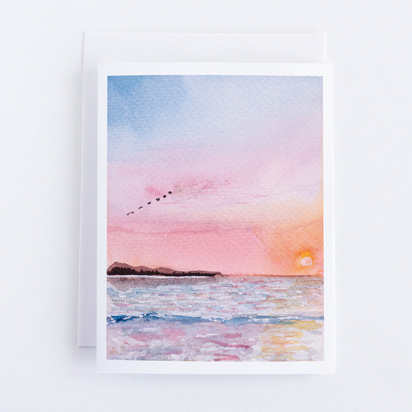 Sunset Scene Watercolor Note Card (Single Note Card with Envelope ...