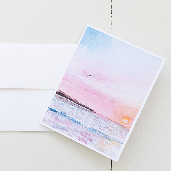 Sunset Scene Watercolor Note Card (Single Note Card with Envelope ...
