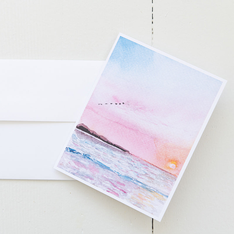 Sunset Scene Watercolor Note Card (Single Note Card with Envelope ...